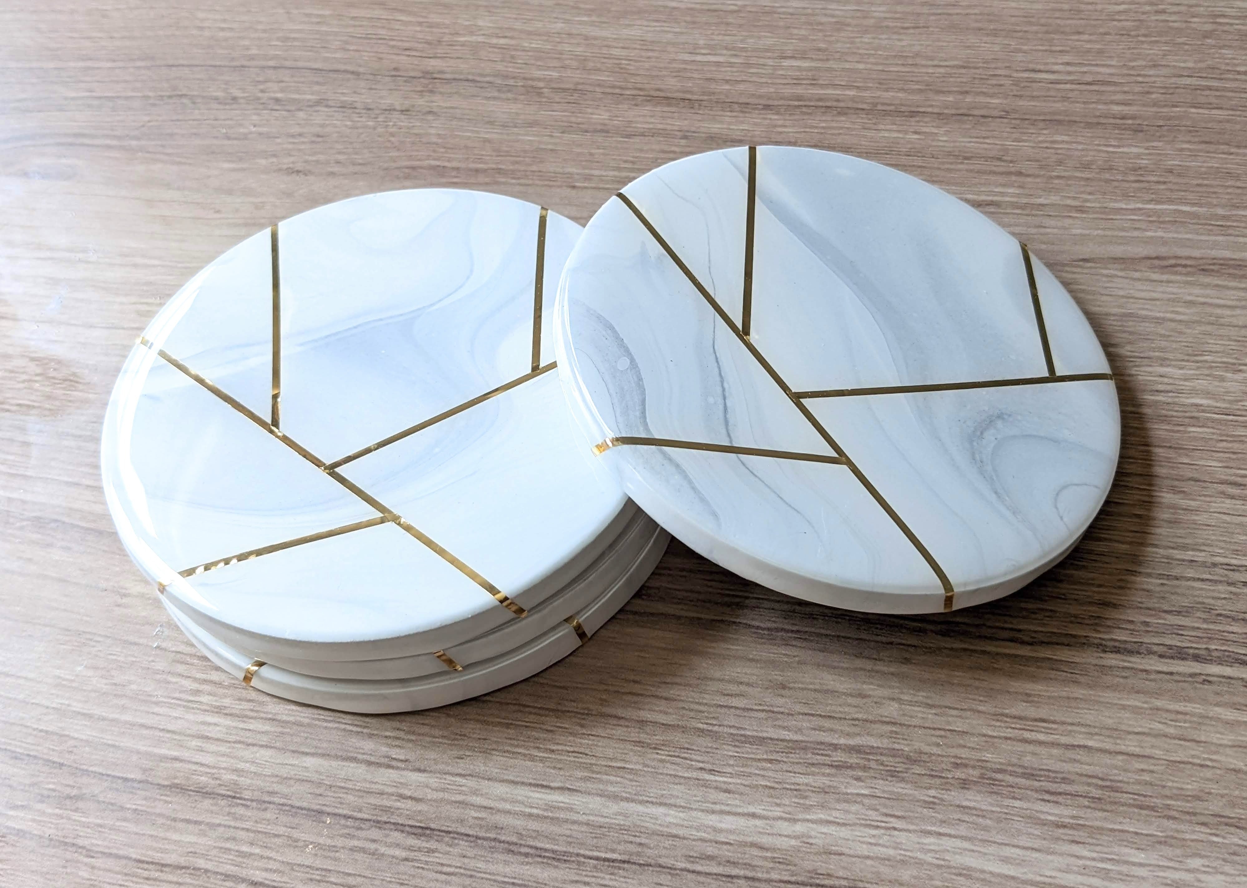 Marbled modern coasters (gold and silver options) – Chroma Yadi